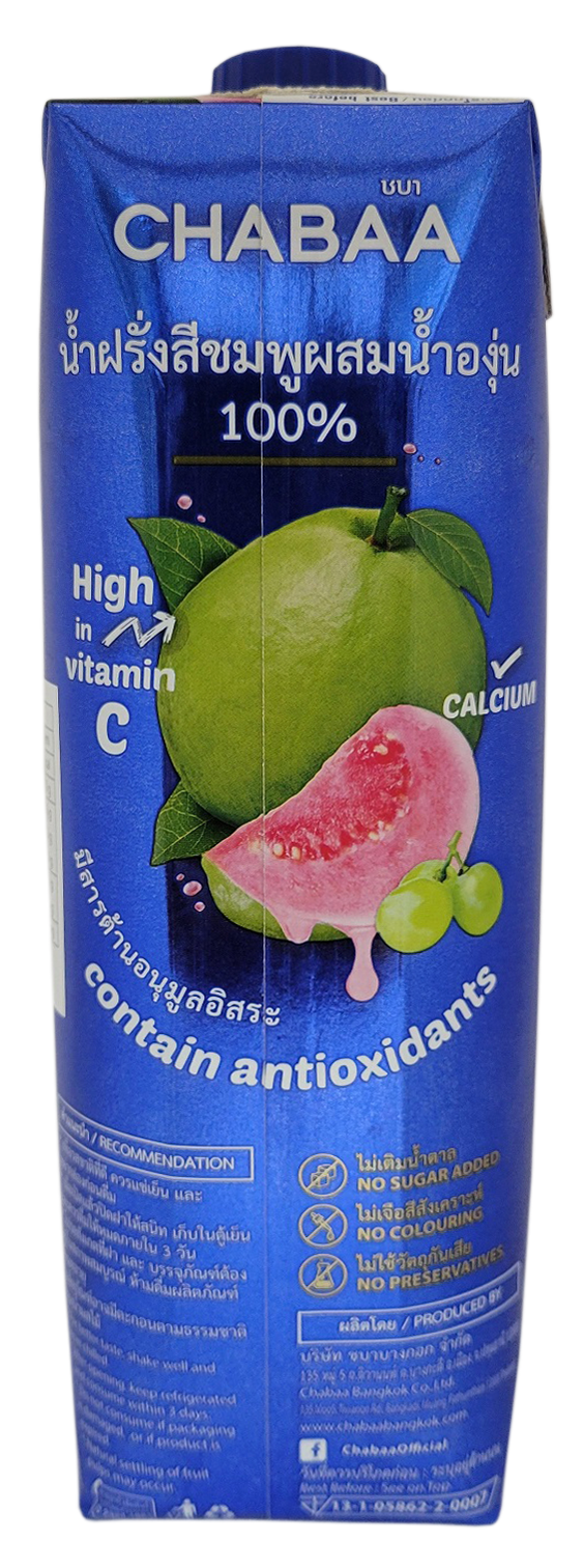 NEW STAR COMPANY LTD. 鮮芭 CHABAA - 100% 粉色番石榴提子汁 1 公升 x 12 包 (新舊包裝隨機發貨)