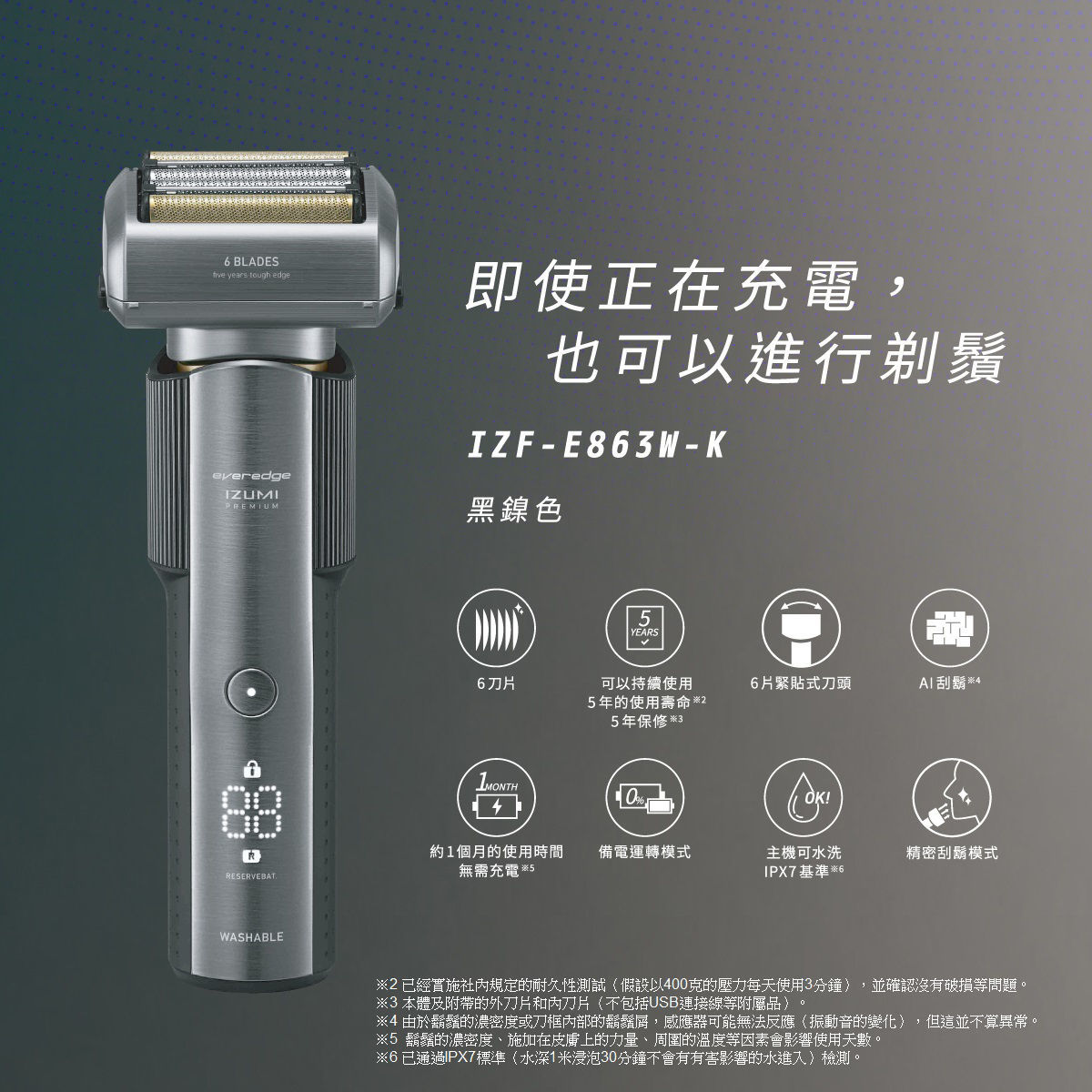 NEW STAR COMPANY LTD. Maxell IZUMI IZF-E863W-K everadge IZUMI Premium 系列 6刀片AI智能感應技術電鬚刨 (黑鎳色)